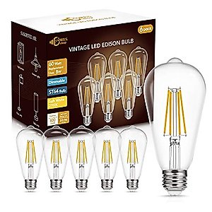 DORESshop Dimmable ST64 LED Edison Bulbs, 8W Vintage LED Edison Bulbs, Equivalent 60W, Warm White 2700K, 800LM, E26 Base Decorative LED Filament Bulbs for Cafe Patio, 6 Pack