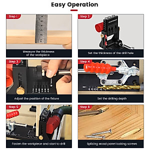 ENJOYWOOD Pocket Hole Jig System with Side Support Adjustable Drill Guide with 2 Drill Bits for Woodworking Aluminum Dowel Jig XK4S PRO