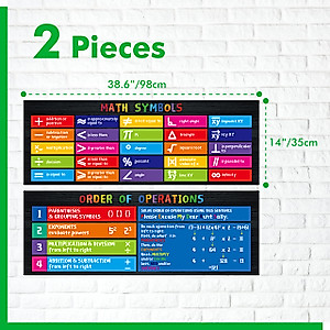 Math Symbols Poster, 2 PCS Large Math Symbols Order of Operation Mathematics Bulletin Board Banner Wall Decor for Primary Middle High School Classroom (Poster Tube Package)