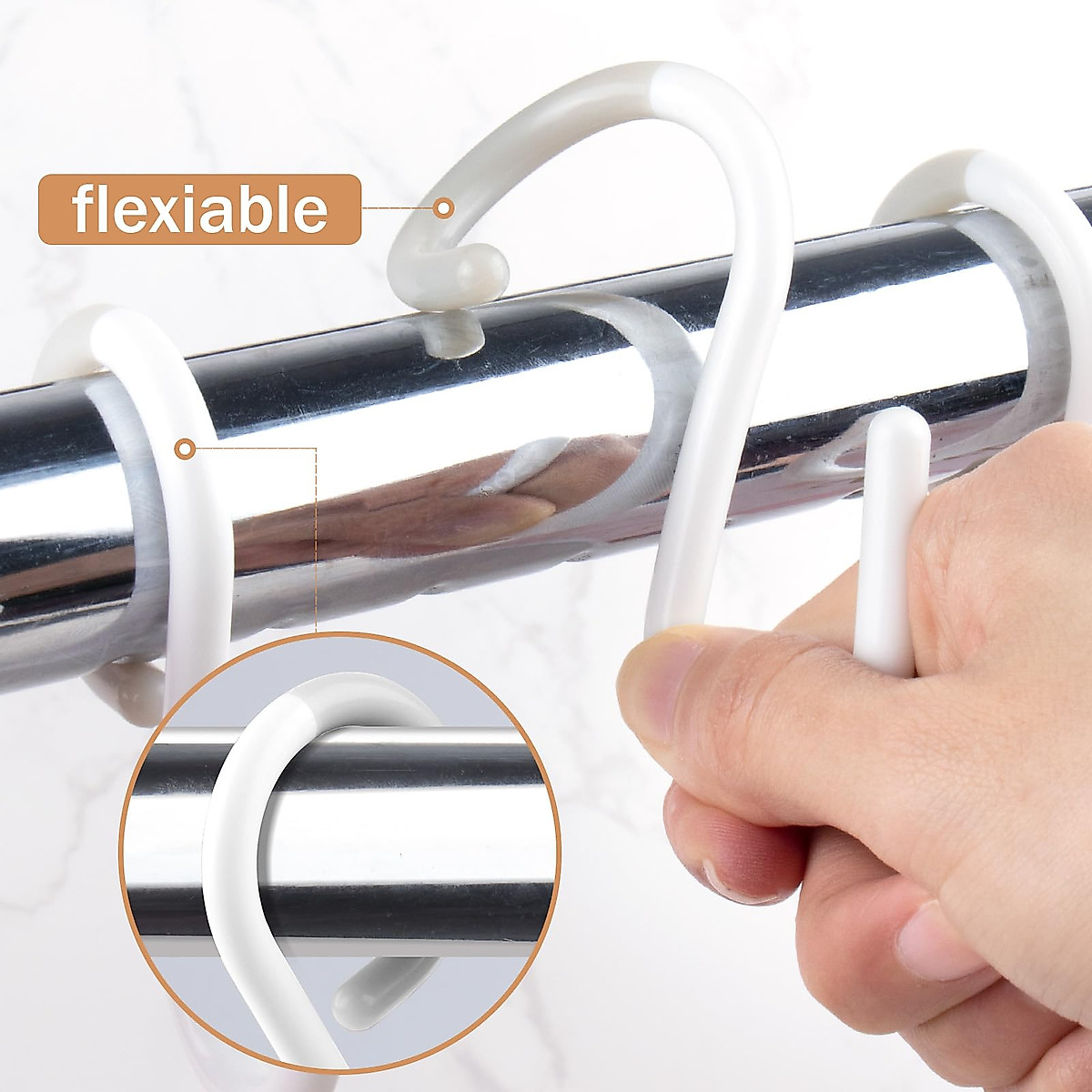 6 Pack Secure & Quiet Plastic S Hooks for Hanging Towel, 3.5 Inch Shower Curtain Hooks Rings Rust-Free,Twist & Lock Small Closet S Hooks for Shower Curtain, Clothes, Towels, Hats (White)