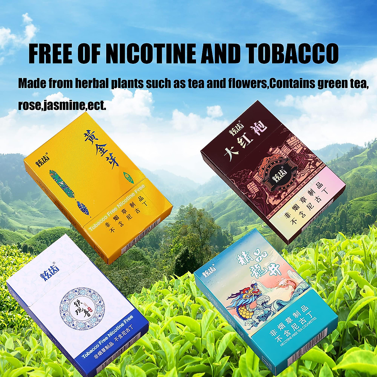 DTGDI Tea Herbal Cigarettes, Tobacco and Nicotine Free, 4 Packs 80 Smokes