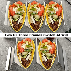 RHBLME 6 Pack Taco Holders, Stainless Steel Taco Tray with Handle, Stylish Taco Shell Holders for 3 Tacos, Use as a Taco Rack to fill Tacos with Ease - Safe for Dishwasher, Oven and Grill