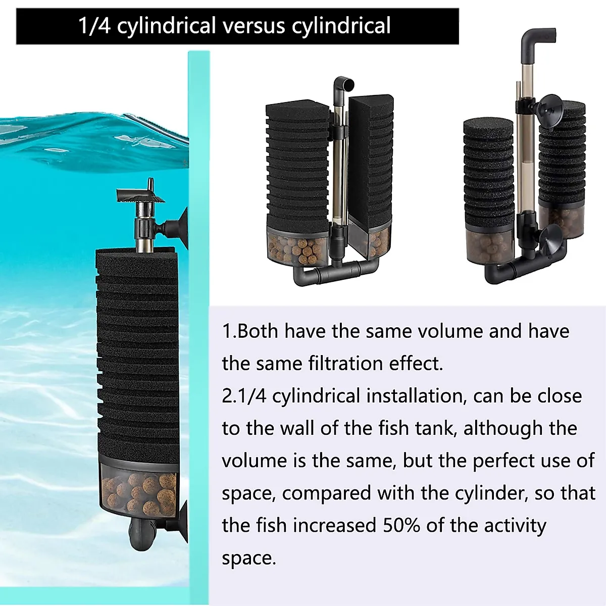 Carefree Fish Aquarium Filter with Water Pump 4 Sponges and 1 Bag of Filtered Ceramic Balls Fish Tank Quiet Filter for Salt Water and Fresh Water