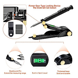 MARSBASE Multi-function Scribing Tool with Carpenter Pencils Aluminum Alloy Scribe Tool with Deep Hole Pencil Built-in Level, Scriber Marking Tools for Woodworking Line Marker