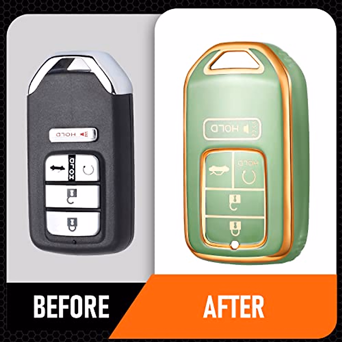 Toykee Key Fob Cover Keychain Accessories for Honda for Accord Civic CR-V CRV Pilot Passport HRV EX EX-L Touring Odyssey 5 Buttons, TPU Case(Green)