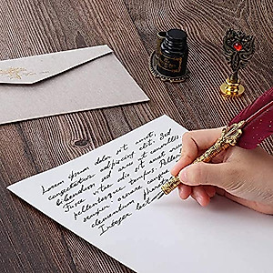 Karhood Quill Pen and Ink Set - Feather Calligraphy Dip Pen with Wax Seal Stamp Kit and 5 Nibs (Red)