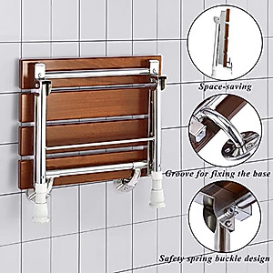 Folding Shower Seat Wall Mounted with Legs, Shower Seat Benches Stool Chair for Inside Shower, Fold Down Shower Seat for Seniors Small Shower Space, Foldable Fold up Waterproof Wood Height Adjustable