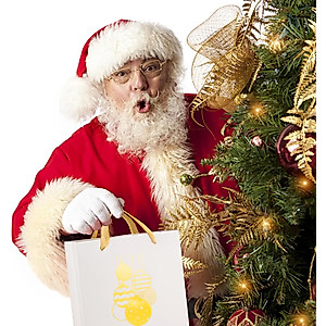 12 PCS Christmas Holiday Foil Gold Gift Bags,4 Designs,Perfect for Christmas Thanksgiving New Year Party Favor,White Winter Prints,Holiday and New Year Party