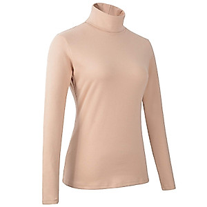 HieasyFit Women's Cotton Turtleneck Top Basic Layering Thermal Underwear(Beige L)