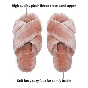 Vepose Women's Cross Band Slippers, Soft Plush Furry Open Toe Fur Slippers, Pink, Size 6,6.5,7 US -Fuzzy Fluffy Slip on House Shoes Indoor Outdoor(CJY801 Pink 06&07)