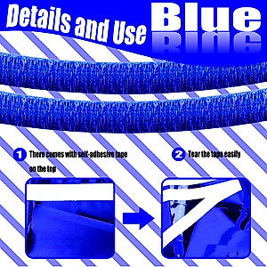 6 Pack 10 Feet Foil Fringe Garland Metallic Tinsel Streamers Banner Wall Hanging Curtain Backdrop Banner for Parade Floats, Thanksgiving, Christmas, Birthday, Halloween Party Decorations(Blue)