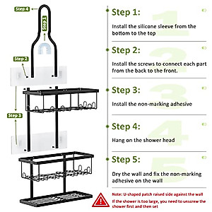 AHNR Bathroom Hanging Shower Caddy Over Shower Head Organizer, Rustproof Shower Organizer with Hooks and Adhesives, Anti-Swing Over the Shower Head Caddy Black