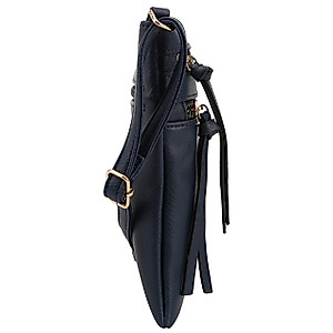 DELUXITY | Crossbody Purse Bag | Functional Multi Pocket Double Zipper Purse | Adjustable Strap | Medium Size Purse | Navy