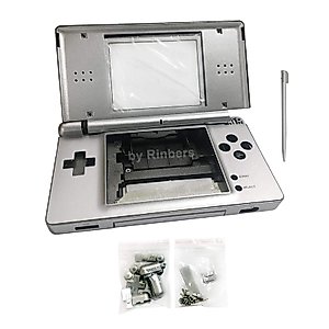 Rinbers® Replacement Full Housing Plastic Shell Cover Case Kit Repair Parts with Bottons Stylus Pen Screws for Nintendo DS Lite NDSL - Silver