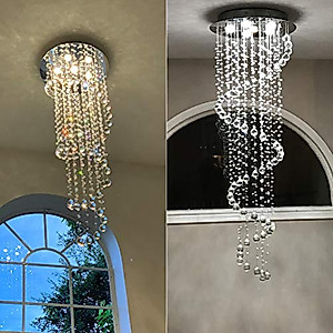 Modern Contemporary Swirl Chandelier Lighting for Foyer Dining Room Kitchen Chandelier Fixture Ceiling Light Rain Drop with All Crystal Balls D20'' X H61'' of CRYSTOP