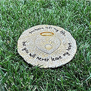 Lily's Home Pet Memorial Stone Engraved “You Have Left My Life, But You Will Never Leave My Heart” Outdoor Garden Grave Marker Stepping Stone or Wall Display in Memory of Loved Dog or Cat, Polyresin