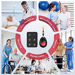 CallToU Caregiver Pager Wireless Call Button Nurse Call System 500Ft with LED Number Display for Elderly Patients Seniors Home Emergency Alert 2 Plug-in Receivers 6 Waterproof Portable Transmitters