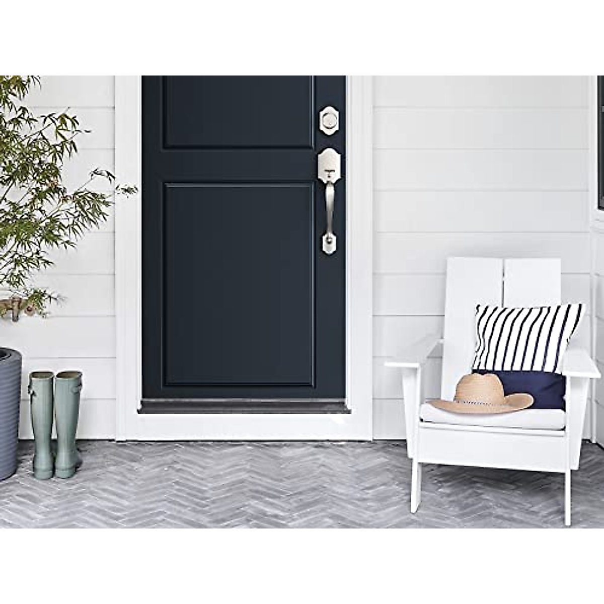 Brightify Satin Nickel Front Door Handle, Satin Nickel Door Handle with Door Lever, Modern Front Door Handle Set, Adjustable Deadbolt Lock Set with Single Cylinder, Reversible for Right&Left