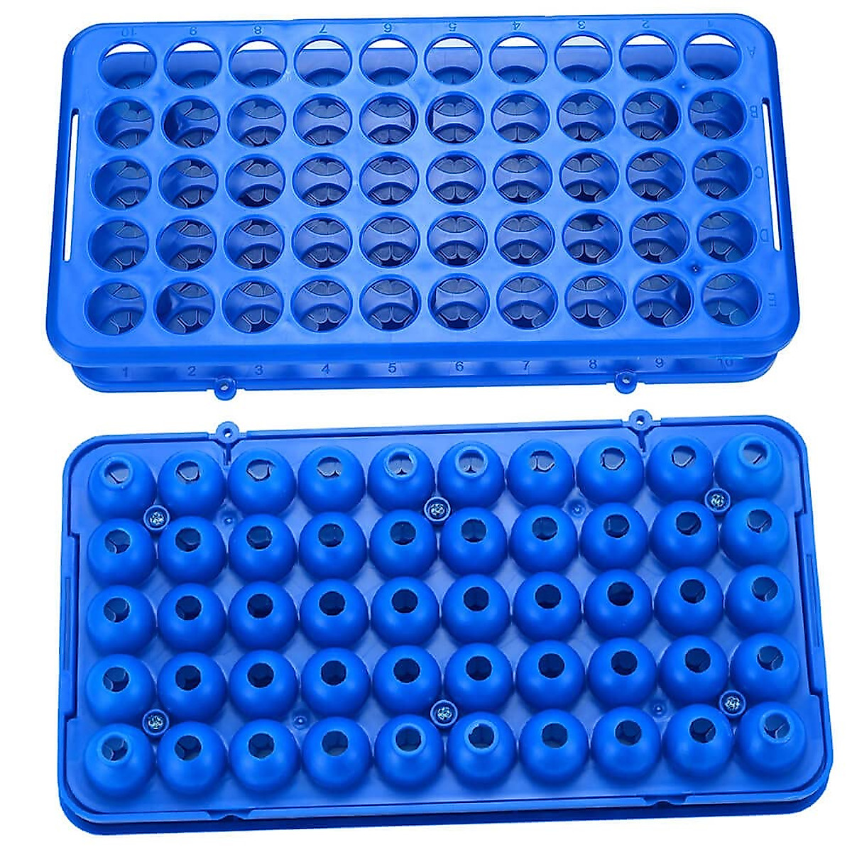 BKMAMLAB Plastic Test Tube Holder Rack for 5ml/10ml/15ml Tubes, Detachable,Holes 50(Blue Single)