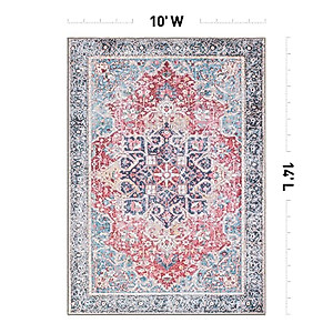 Rugshop Traditional Distressed Vintage Stain Resistant Flat Weave Eco Friendly Premium Recycled Machine Washable Area Rug 10'x14' Multi