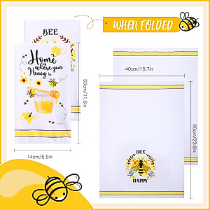 Minatee 7 Pcs Bee Kitchen Decor Set, Including 2 Pcs Bee Kitchen Towels and 5 Pcs Cute Bee Wooden Spoons Rustic Bamboo Utensils Gifts for Housewarming Bridal Shower Anniversary