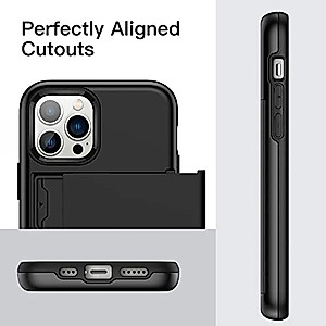 JETech Wallet Case for iPhone 13 Pro 6.1-Inch with Card Holder, Dual Layer Shockproof Protective Phone Cover, Sliding Hidden Slot (Black)