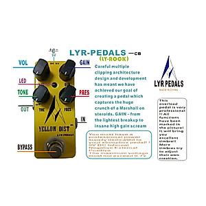 LYR PEDALS（LY-ROCK）,Guitar Mini Distortion Pedal, electric guitar classic effector pedal,yellow Mini Dist pedal