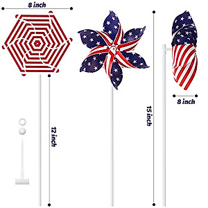 American Flag Patriotic Pinwheels Independence Day Pinwheels US Stars and Stripes Pinwheels with Instruction Garden Windmill Wind Spinner for Kids Adults, July of 4th Decor Yard Garden Lawn (30)