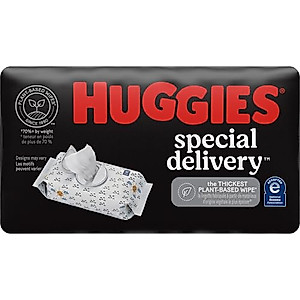 Hypoallergenic Baby Wipes, Unscented, Huggies Special Delivery Baby Diaper Wipes, Safe for Sensitive Skin, 99% Purified Water, 3 Push Button Packs (168 Wipes Total)