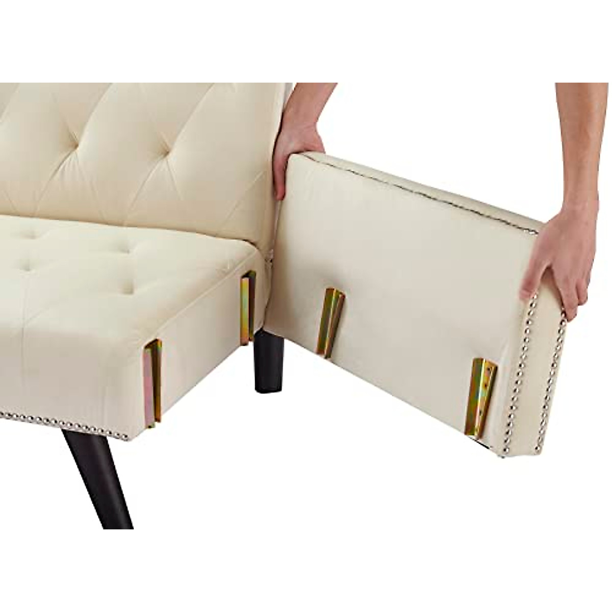 Livavege 72" Convertible Futon Sofa Bed Sleeper Daybed, Velvet Upholstered Folding Loveseat Sofabed Recliner, 3 Seaters Couches with Two Cup Holders for Living Room, Office, Aparment, 72 INCH, Beige