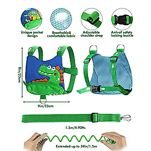 Toddler Leash for Boys and Girls , 4-in-1 Leash for Kids, Toddler Harness with Leash, Child Leash for Walking with Baby Safety Anti Lost Wrist Link (Dinosau