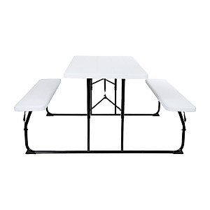 Flash Furniture Insta-Fold Picnic Table - White Wood Grain Folding Picnic Table Bench Set for Adults - 4.5 Foot Folding Table