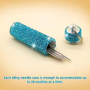 CHIMUYU Sewing Needle Case Storage Portable Bling Rhinestone Sewing Needle Holder Embroidery Needle Case Container Pocket Box with Keychain for Store Needle, Toothpick, Pill, Bead (Silver)