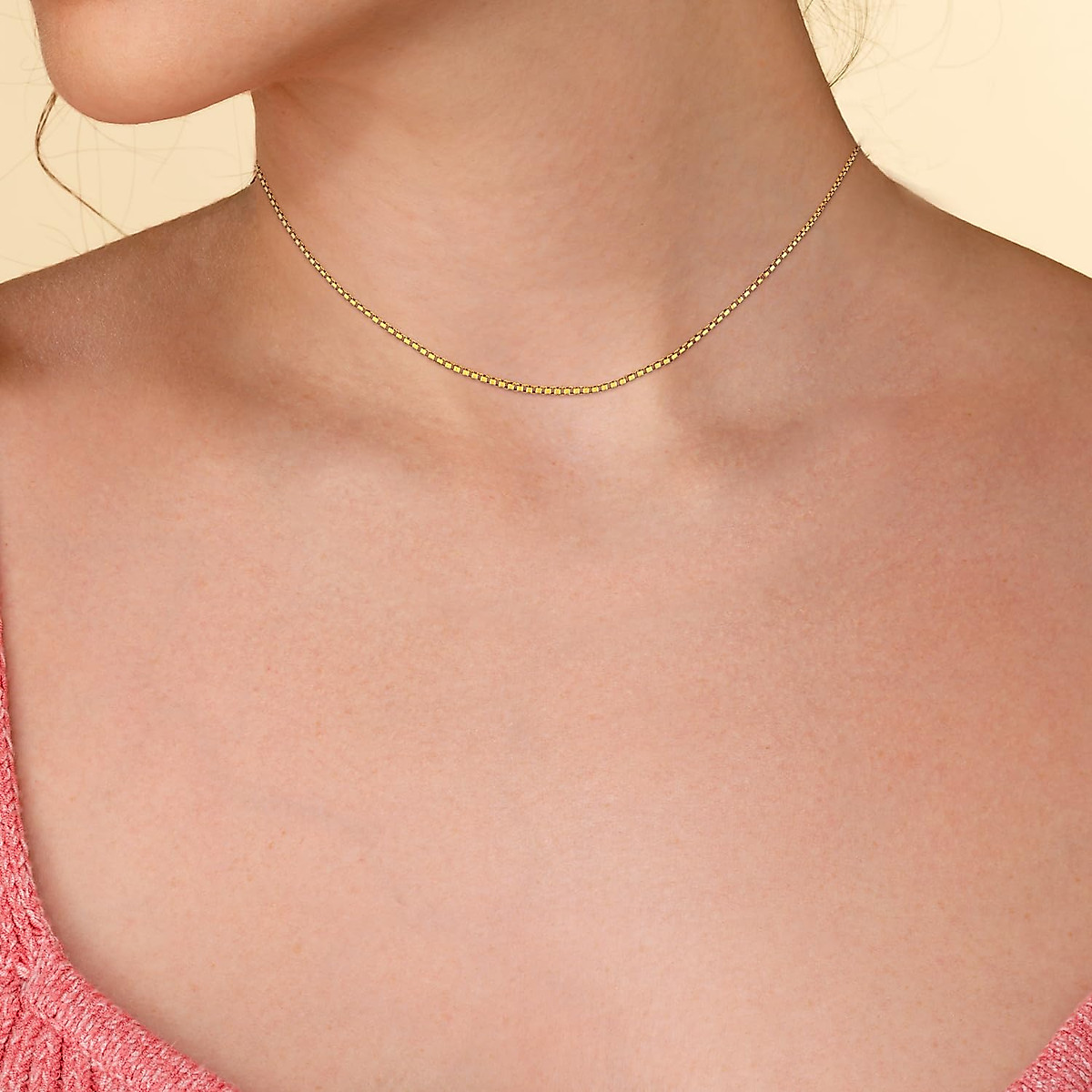 Everyday Elegance Solid 14K Yellow Gold Box Link Chain Necklace for Women | Square Box Chain Design | Spring Ring Clasp | 0.60mm Thickness | 14 Inch Length | With Gift Box