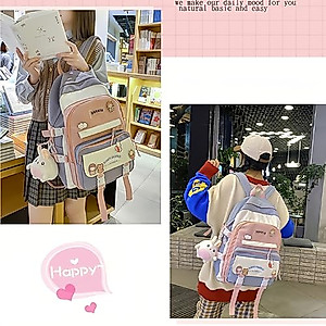 Kawaii Girls Backpack with Pins and Accessories Cute Kids Aesthetic Backpack Teen Bookbags Casual School Bag with Plush Pendant
