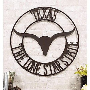 Ebros Gift Oversized 24" Wide Vintage Rustic Western Texas Lone Star State Longhorn Bull With Braided Rope Border Design Metal Circle Wall Hanging Decor 3D Art Sign Plaque Country Decorative Accent