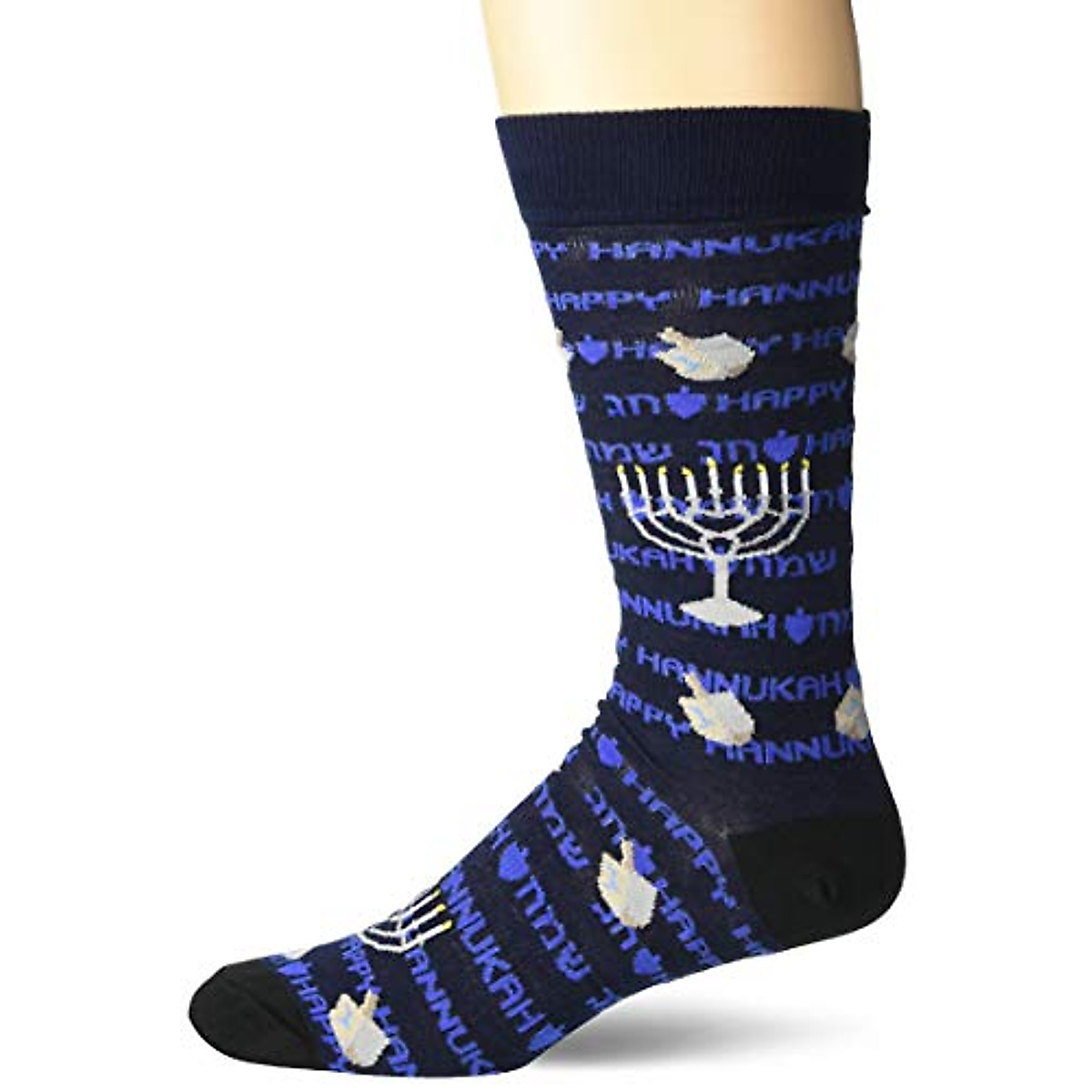 K. Bell Men's Musical Novelty Crew Socks, Festival Of Lights (Navy), Shoe Size: 6-12