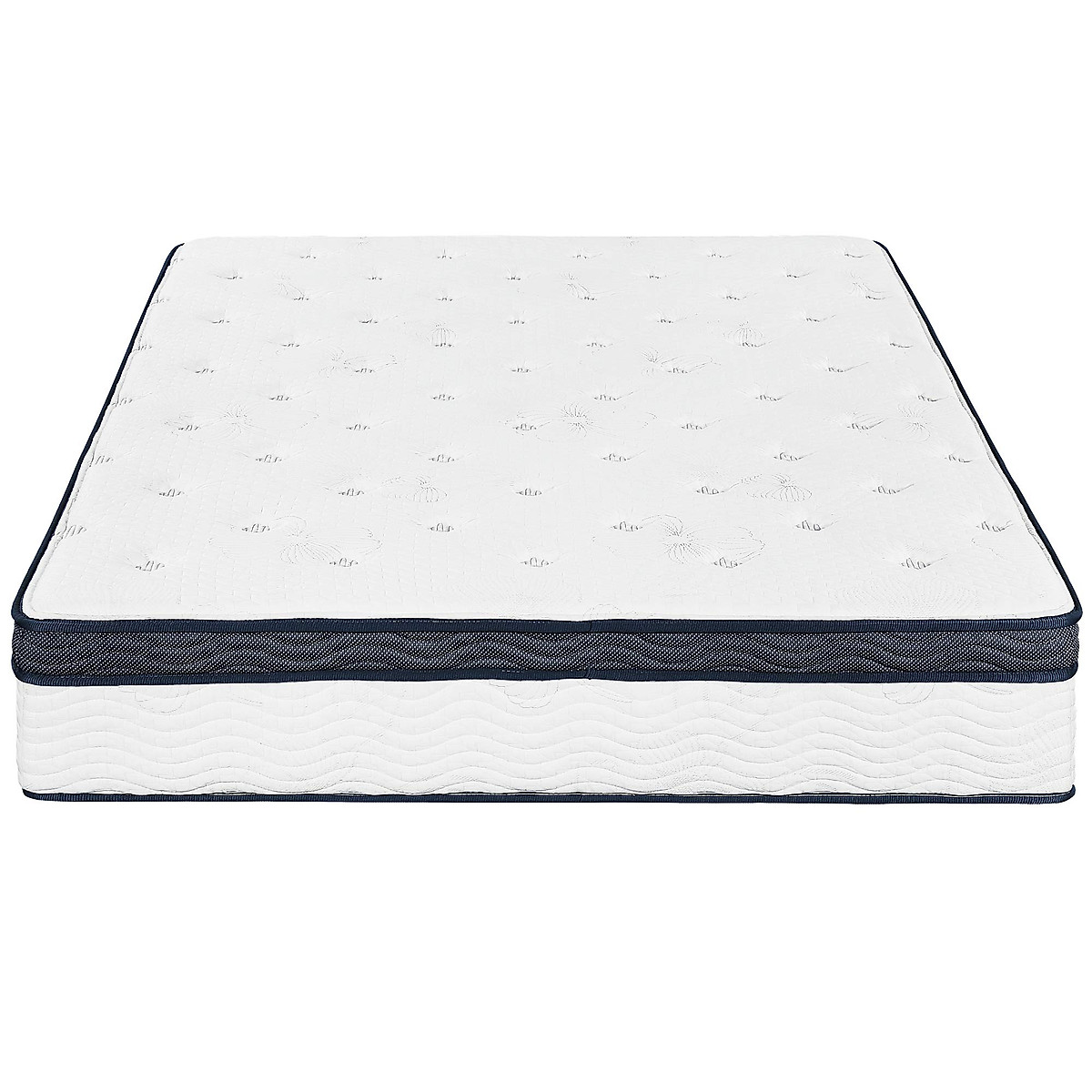 PrimaSleep 12 inch Euro Top Spring Mattress,White,Comfort Layers,Dark Green Piping, (Queen)
