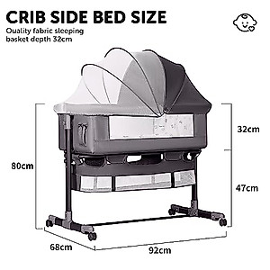 YADAQE Baby Bassinet, Baby Basinet Bedside Sleeper, Easy to Fold Portable Crib Side Bassinet 2023new Style Girl/boy bassinets (Gray)