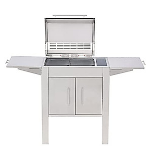 Kenyon Texan Touch Control Electric Grill With Stand, Double Burner, Built-In Grill, Marine-Grade Stainless Steel Body, Faceted Split Lid, Double Coated Dishwasher Safe Grate, 240 Volts