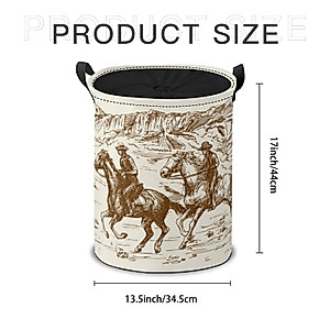 Western Laundry Hamper Basket, Wild West Desert with Cowboys Collapsible Portable Laundry Bag, Storage Bins Baskets, Baby Laundry Basket,Toys Storage Basket, Gifts Basket, Bedroom Home Decor