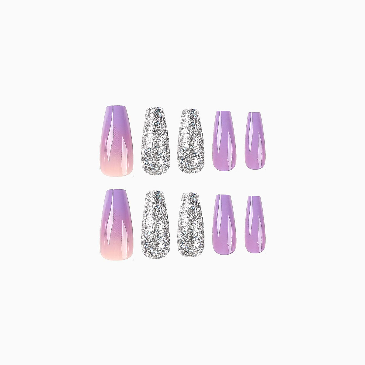 Press on Nails Medium Coffin SWEKKE Fake Nails Purple French Gradient Full Cover False Nails with Glitter Designs Acrylic Nails Glossy Glue on Nails Reusable Artificial Nails for Women Manicure