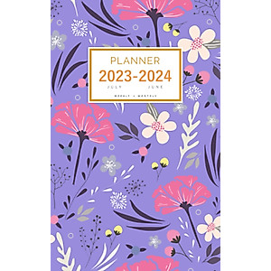 Planner July 2023-2024 June: 5x8 Weekly and Monthly Organizer Small | Fairy Aesthetic Flower Design Blue-Violet