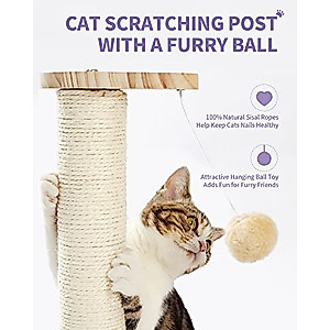 Made4Pets Cat Scratching Post Cat Scratcher Toy Wooden Two-Layer Cat Turntable with Interactive Balls and Dangling Ball