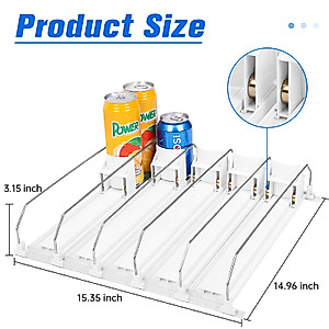 BAILABA Drink Organizer for Fridge, Width Adjustable Soda Can Dispenser for Refrigerator, Drink Organizer for Fridge with 5 Rows, Beer Pop Can Water Bottle Storage for Pantry