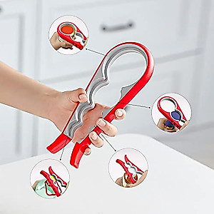 Jar Opener Kit, Multi Function Jar Opener Gripper for Weak Hands, Elderly and Seniors with Arthritis, Non Slip Bottle Opener Tool (Red & Black)