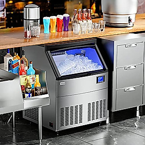 COTLIN Commercial Ice Machine 200LBS/24H with 80LBS Storage Bin, 26” Air Cooled Freestanding Ice Maker 10LBS Ice Bags Undercounter Clear Cube Ice Machine for Home Bar Restaurant, 115V (P518A)