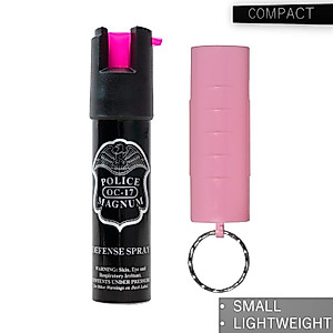 Police Magnum Pepper Spray Self Defense- Mini Pocket Safety Tool- Strong Keyring Holder- Made in The USA- 1 Pack 3/4oz Twist Lock Pink Sleeve Keyring