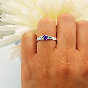 Dazzlingrock Collection Round Amethyst & Lab Created Alexandrite with White Diamond Three Stone Engagement Ring for Her in 10K Yellow Gold Size 8