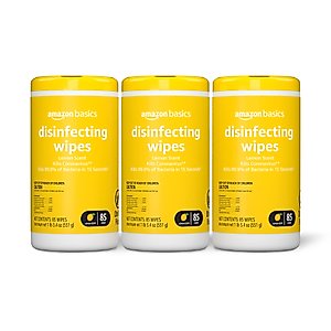 Amazon Basics Disinfecting Wipes, Lemon Scent, for Sanitizing, Cleaning & Deodorizing, 255 Count (3 Packs of 85)